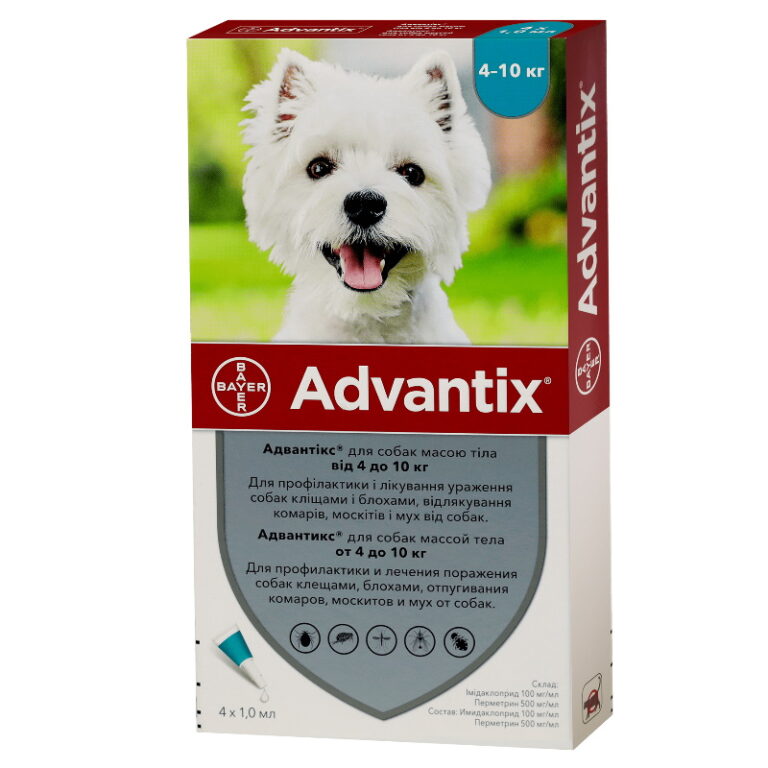 Advantix drops from fleas and ticks for dogs weighing 4-10 kg, 1 ml, 4 ...